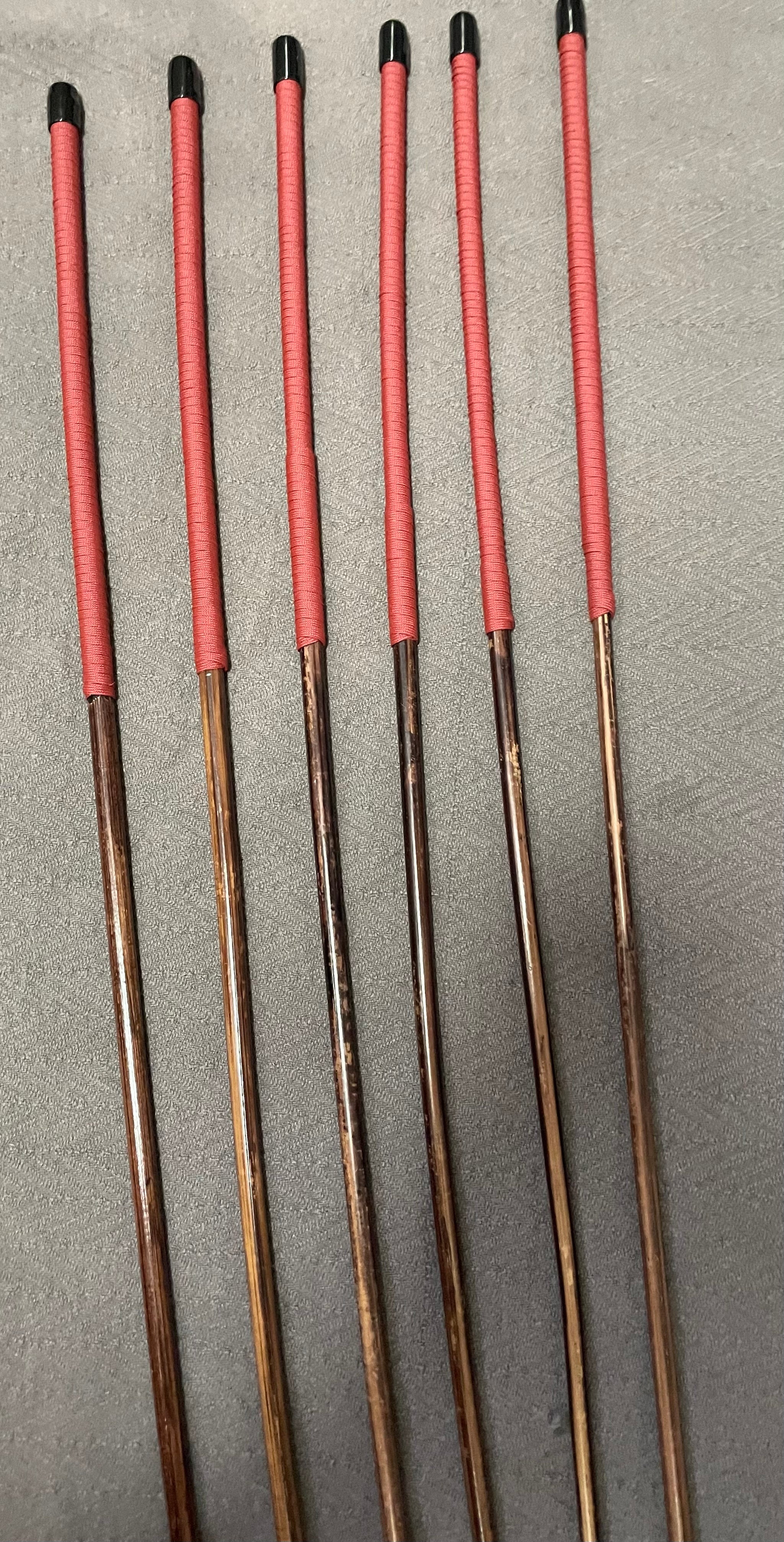 No Knot / Knotless Smoked Dragon Canes Set of 6 Brick Red Handles