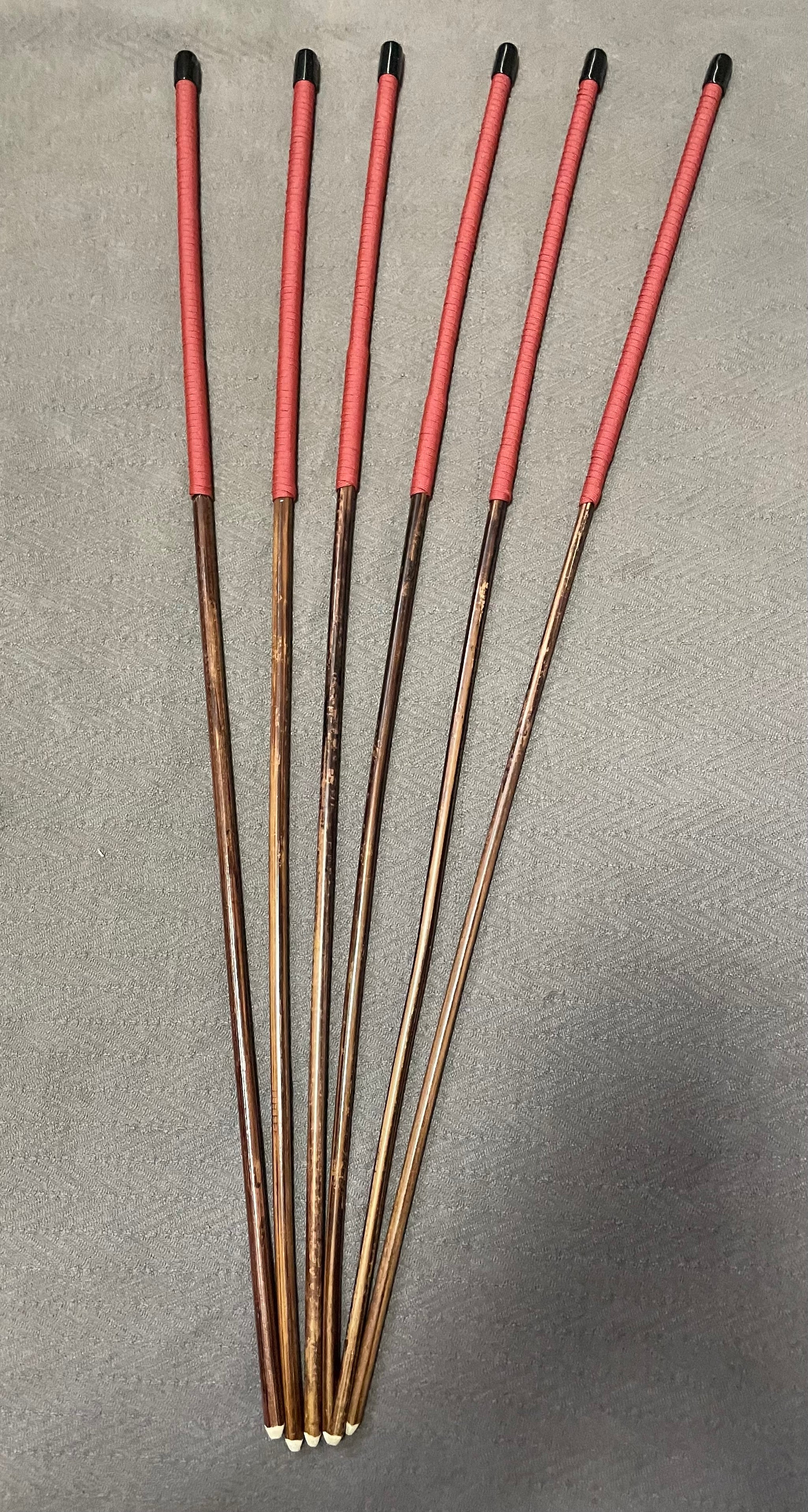 No Knot / Knotless Smoked Dragon Canes Set of 6 Brick Red Handles