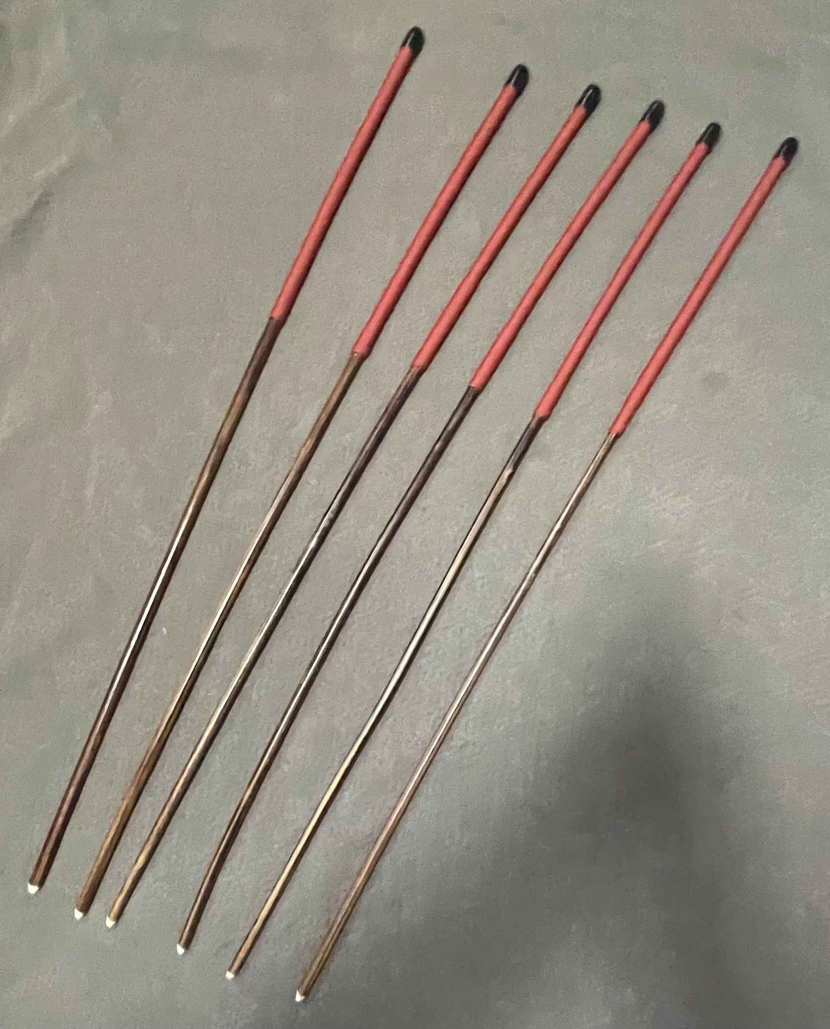 No Knot / Knotless Smoked Dragon Canes Set of 6 Brick Red Handles