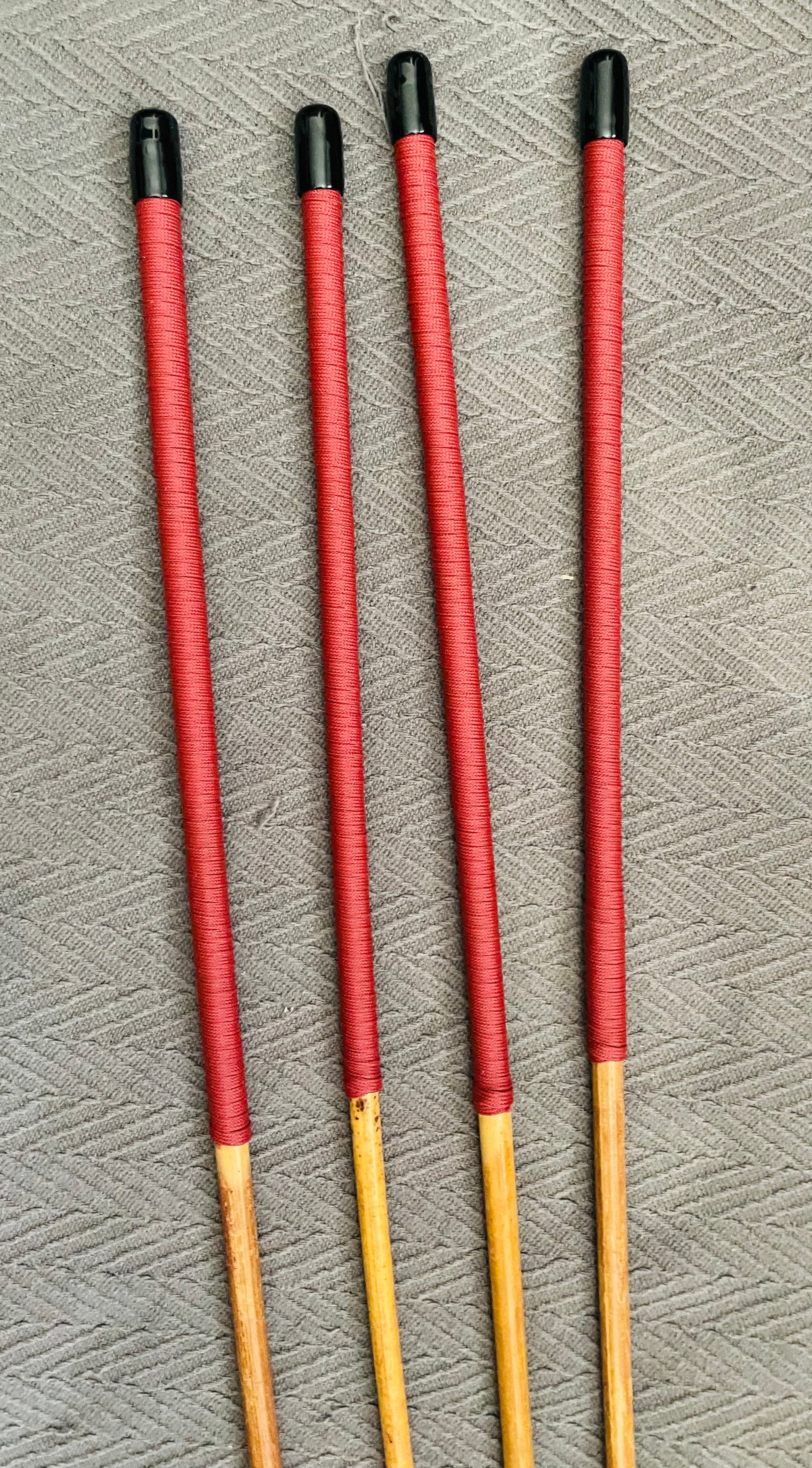 No Knot / Knotless Golden Dragon Canes Set of 4 Brick Red Handles