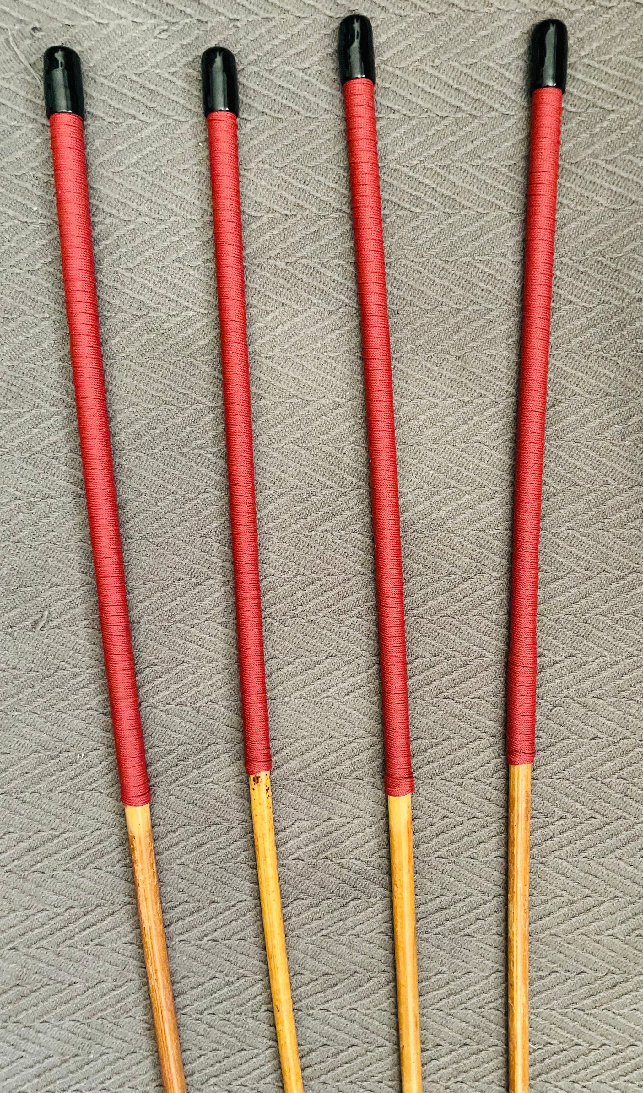 No Knot / Knotless Golden Dragon Canes Set of 4 Brick Red Handles