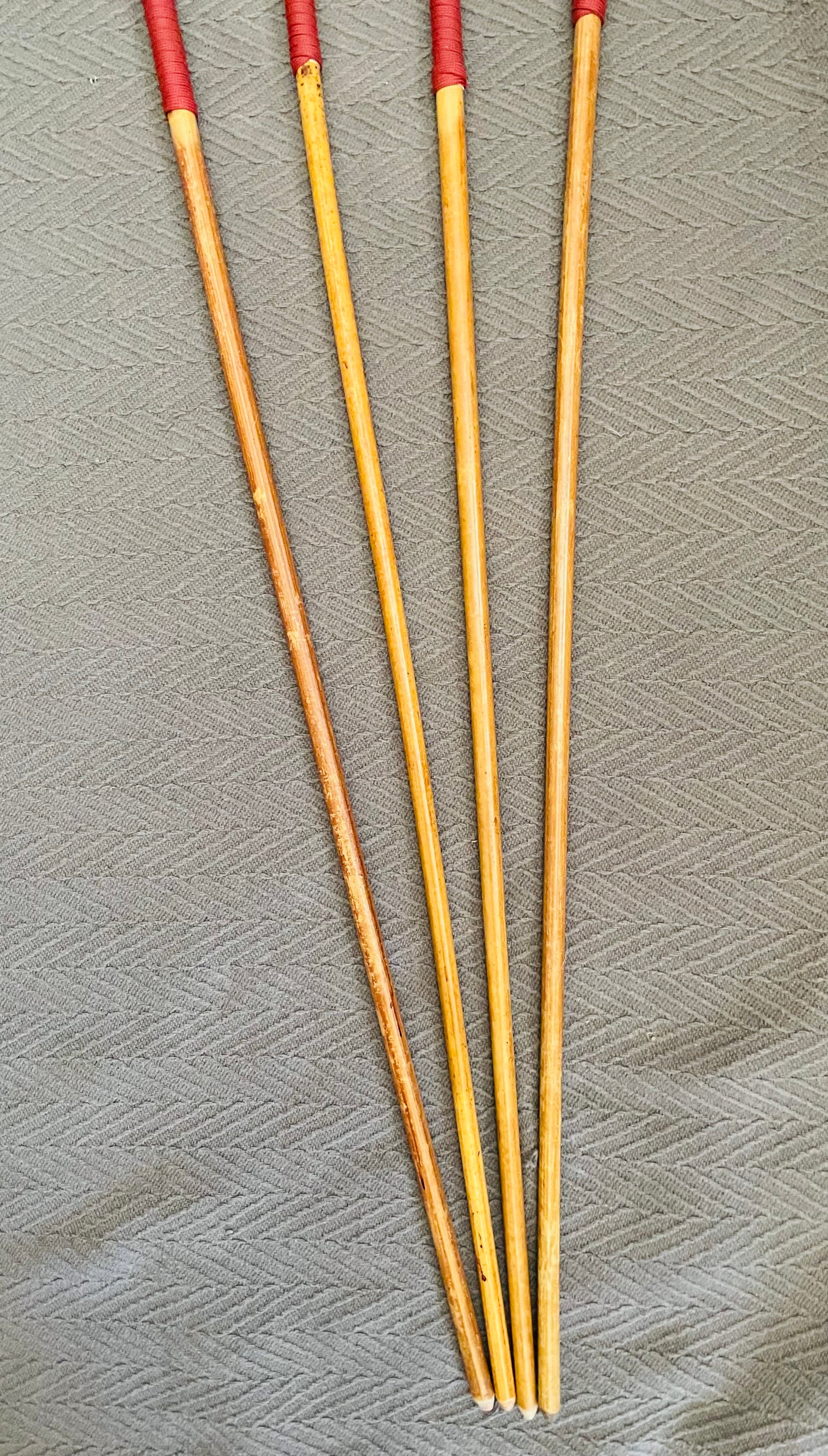 No Knot / Knotless Golden Dragon Canes Set of 4 Brick Red Handles
