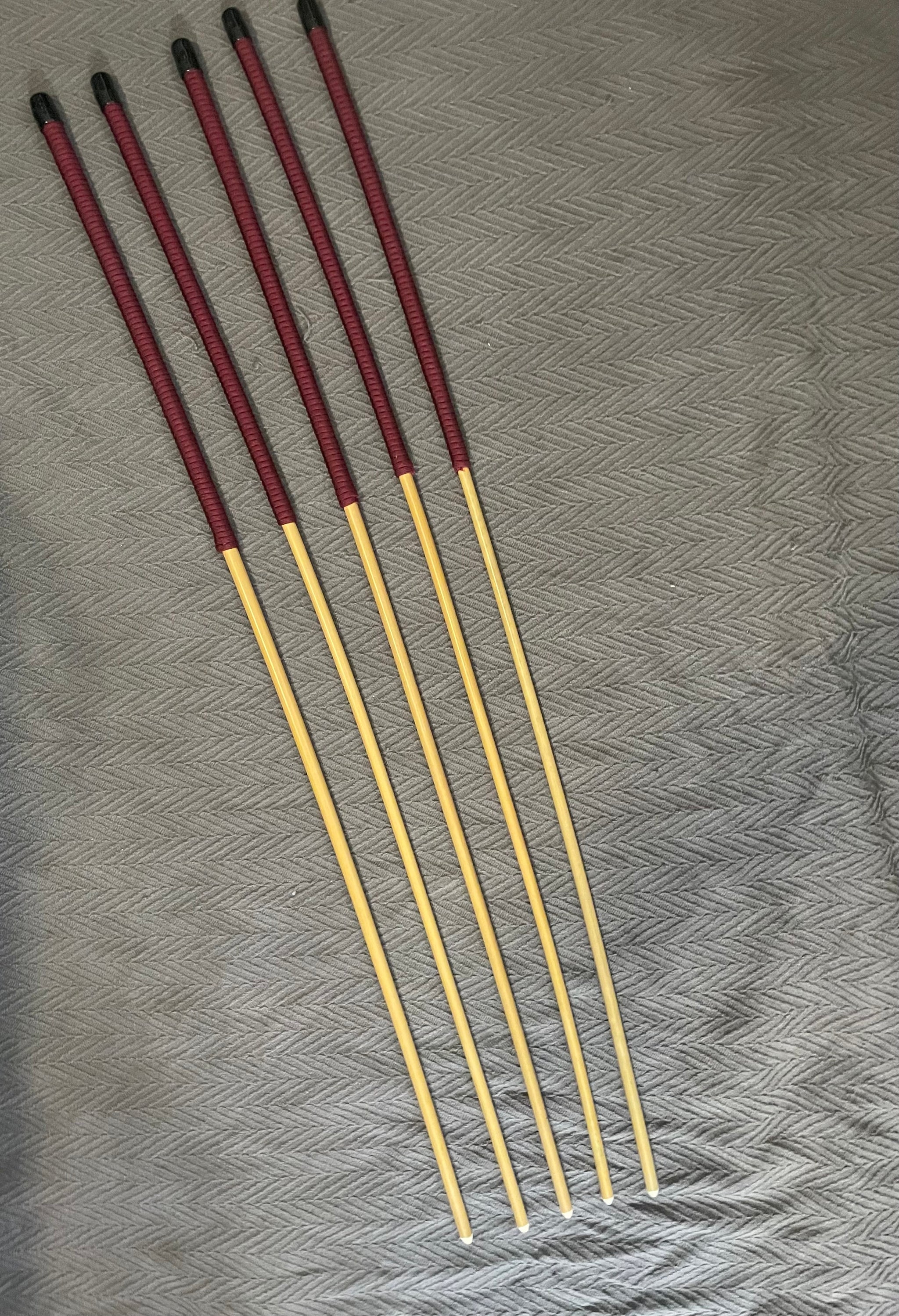 No Knot / Knotless Rattan Canes Set of 5 Burgundy Handles
