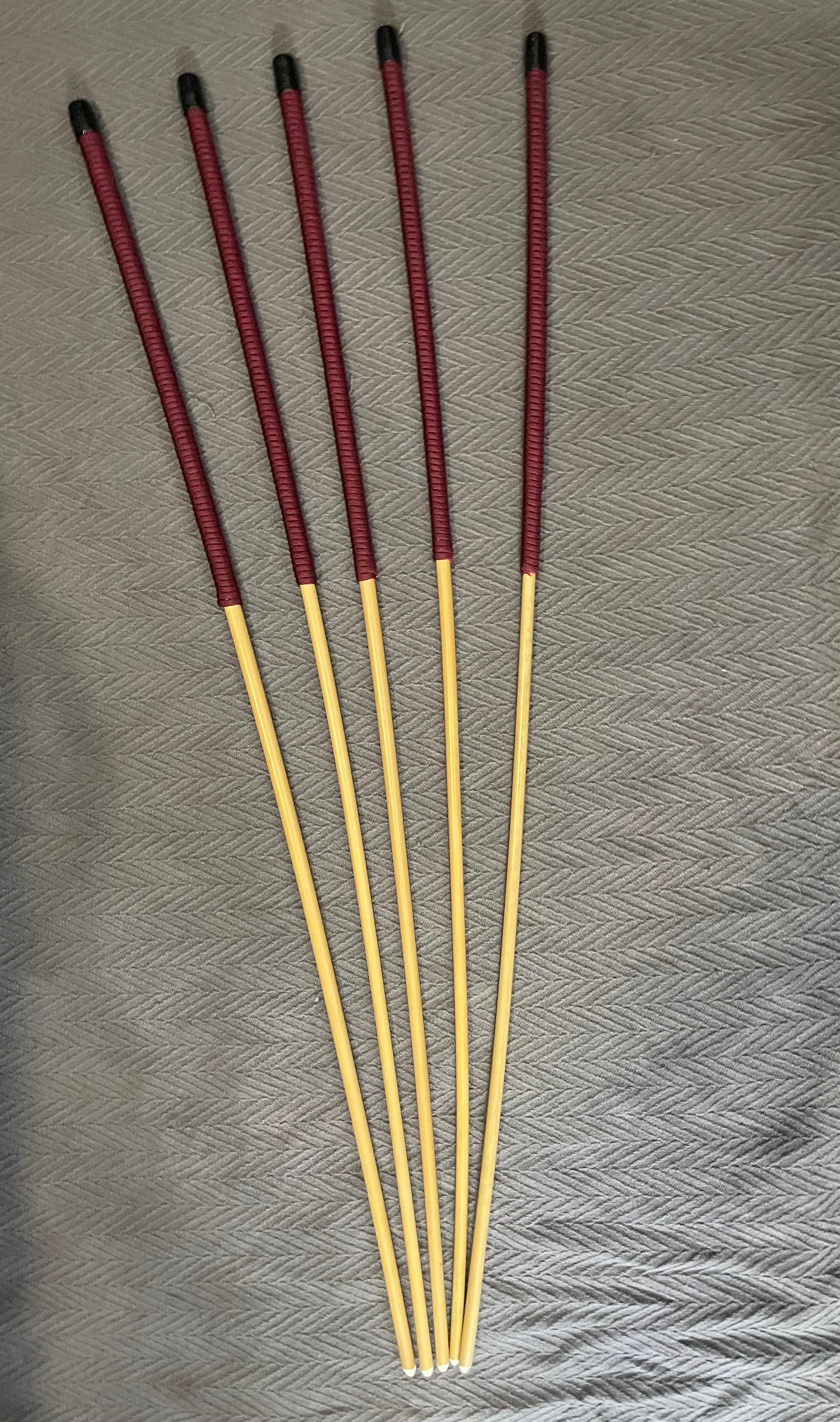 No Knot / Knotless Rattan Canes Set of 5 Burgundy Handles
