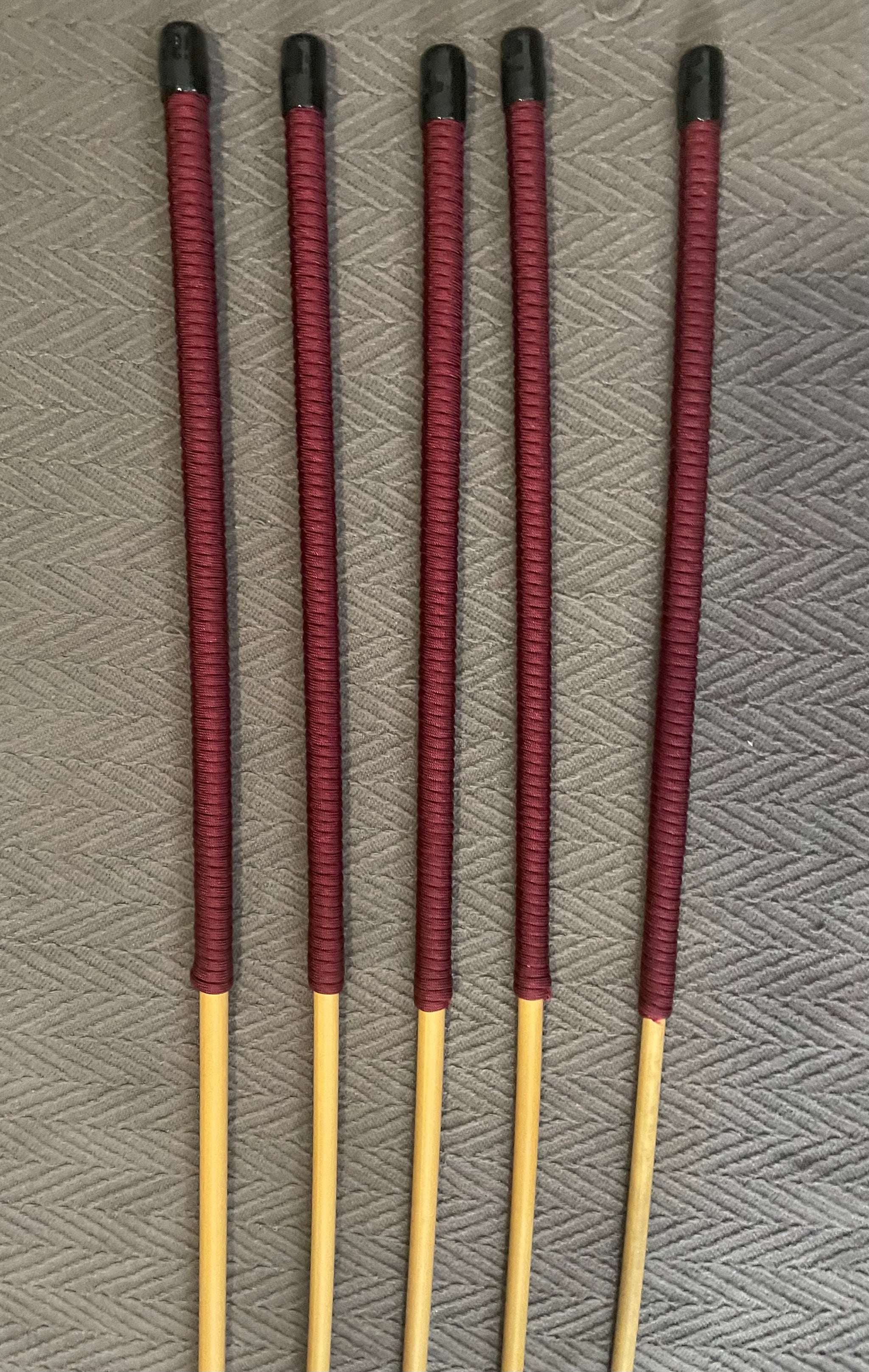 No Knot / Knotless Rattan Canes Set of 5 Burgundy Handles